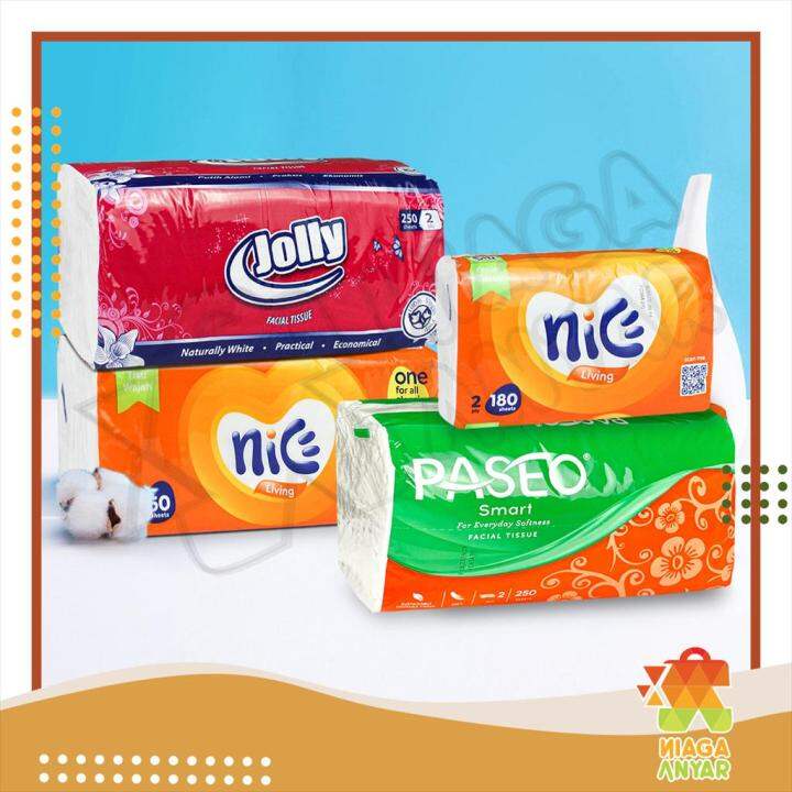 NICE Jolly PASEO Facial Tissue 180 250 Sheets 2 Ply / Tisu Serbaguna ...