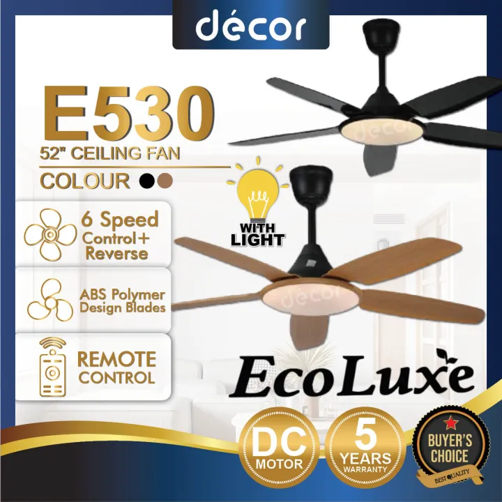ECOLUXE Fan ECOLUXE E530 ECO-530 52" 5 Blades 6 Speed DC Motor Remote ...
