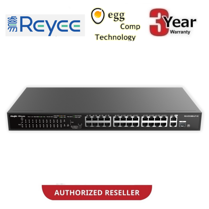 REYEE 24-PORT FAST ETHERNET POE (180W) UNMANAGED SWITCH, 24 FE, 2 GE ...