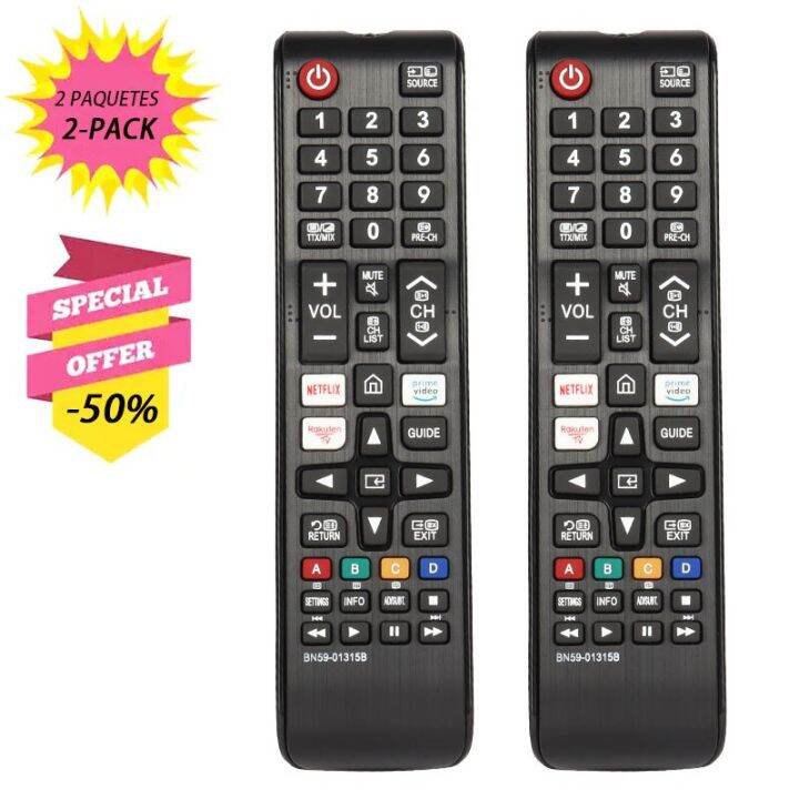2-pack Bn59-01315b Remote Control Replaced For Samsung 4k Prime Tv Ultar Uhd Netflix Lcd 8k Led ...