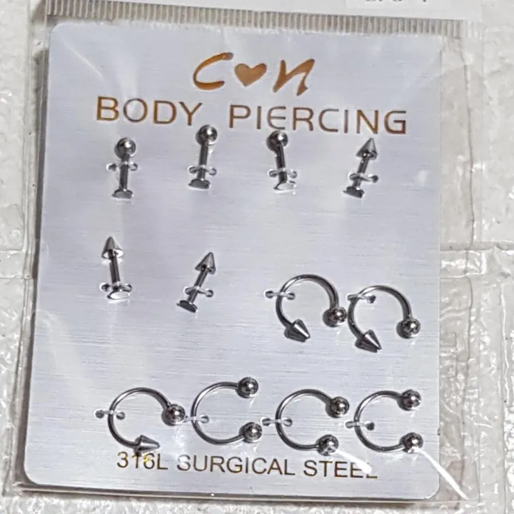 Surgical Stainless Steel Silver Body Piercing (316L) Set of 12's in a ...