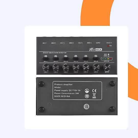 Upingi-Ultra Low Noise 6 Channel Line Stereo Mixer 6 Input 1 Output Mono and Stereo Switching ...