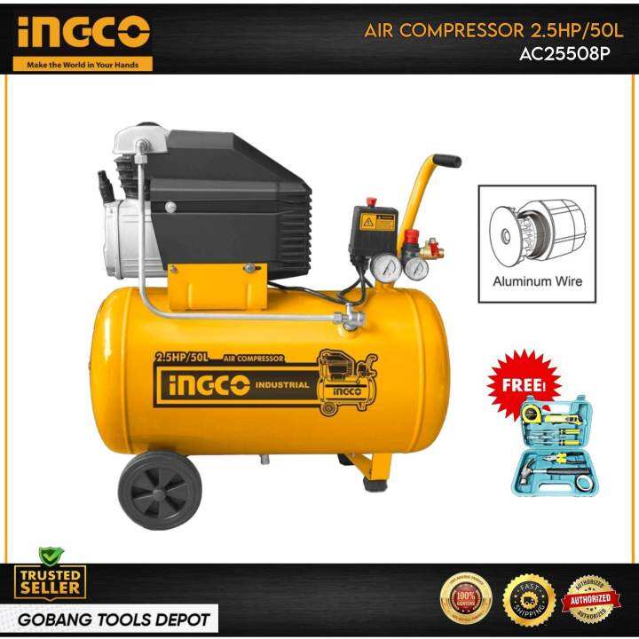 INGCO INDUSTRIAL Air Compressor 2.5HP/50L AC25508P Free Toolset | Lazada PH