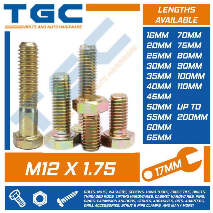 10PCS Plated Hex Bolt M12 ( 12MM ) x 16/20/25/30/35/40/45/50/55/60/65 ...