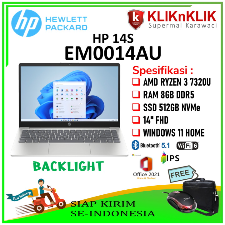 LAPTOP HP 14S EM0014AU AMD RYZEN 3 7320U 8GB DDR5 512GB SSD 14" FHD WINDOWS 11 OFFICE OHS ...