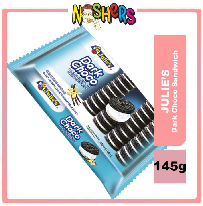 Noshers Julie's Dark Choco Vanilla Cream Sandwich Snacks Biscuit 145g ...