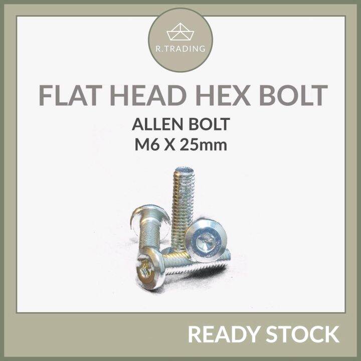 [Ready Stock] Flat Head Hex Bolt Screw M6 X 25 MM Allen Bolt Allen Key ...