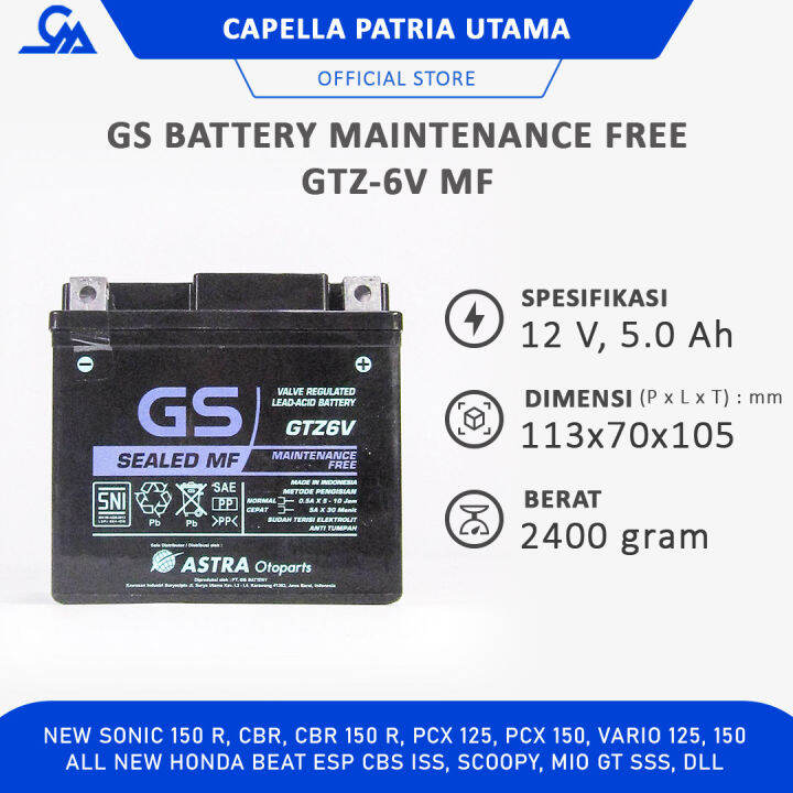AKI GS ASTRA GTZ-6V / GTZ6V / GTZ 6V MF BEAT CBR 150 PCX SCOOPY SONIC ...