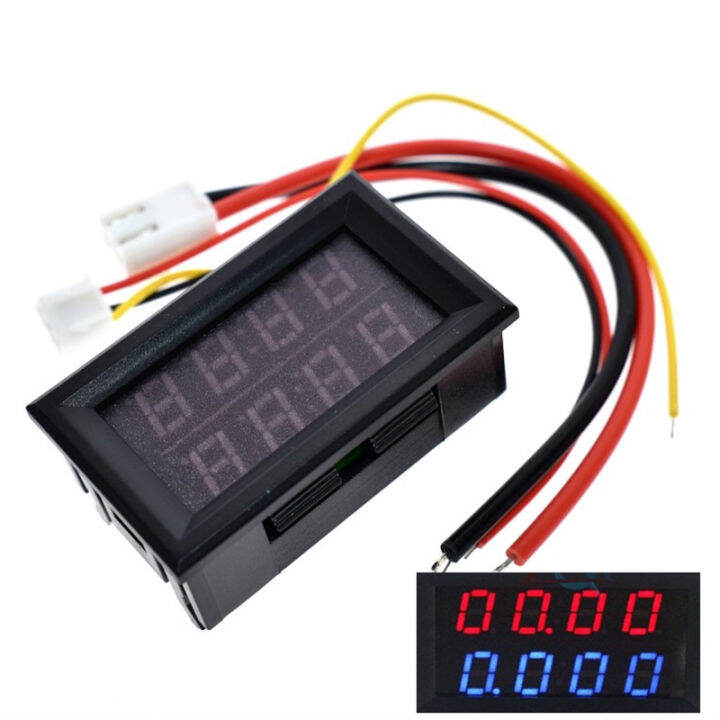 4-bit DC 0-200V 10A 50A 100A voltmeter ammeter blue red LED ampere-double digital voltage meter ...