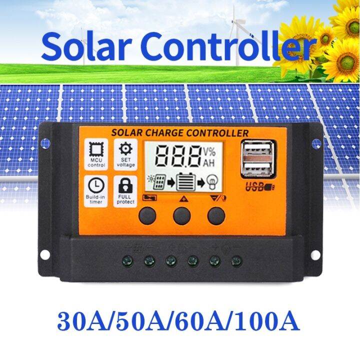 Controller Panel Surya 12V/24V Solar Charger Controller Otomatis 30A/60A/100A LCD LED Display ...