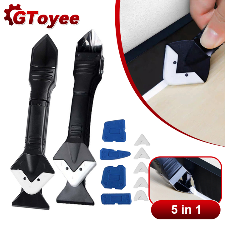 5In1 Silicone Scraper Caulk Tools Glass Glue Angle Scraper Stainless ...