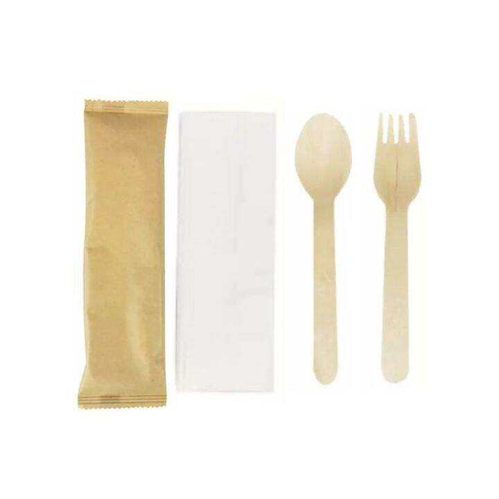 10 PACKS - Wooden Spoon Fork Tissue Cutleries Set | Lazada PH