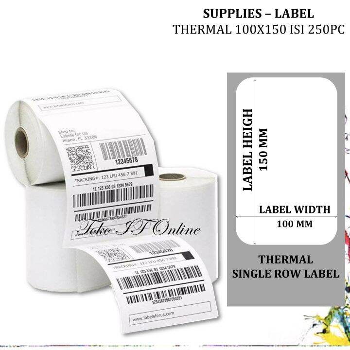 LABEL THERMAL 100x150 ISI 250PCS KERTAS STICKER PRINTER BARCODE ...