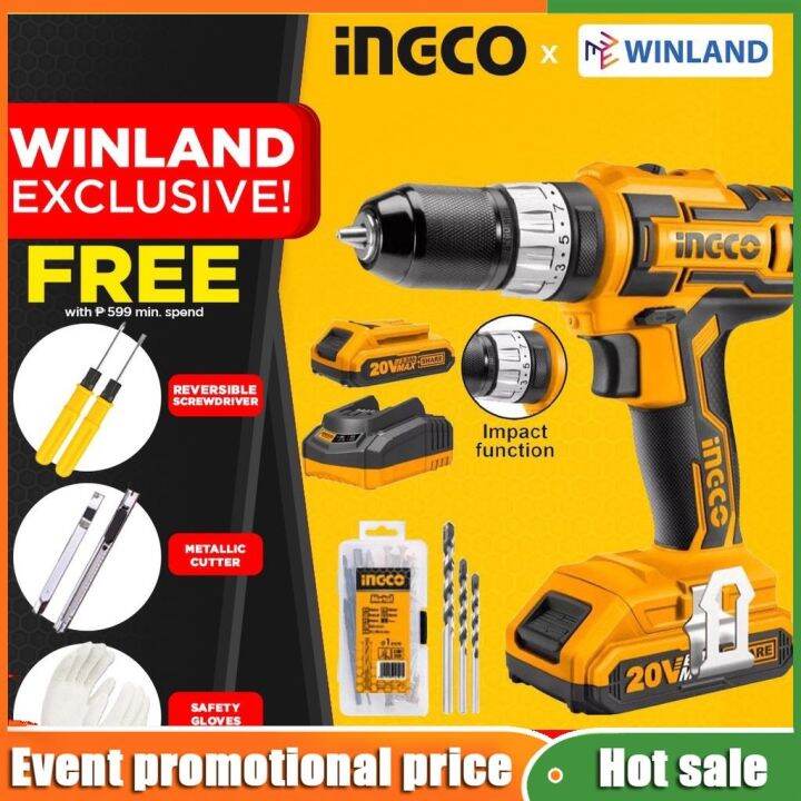 INGCO by Winland Fast Charging Cordless Impact Drill 20V w/ 50 Acc ...