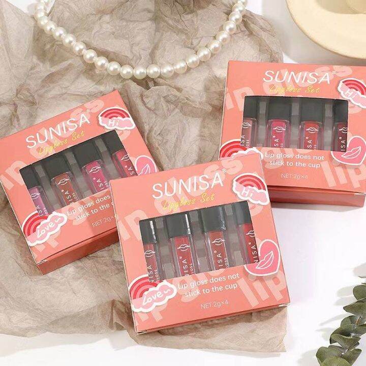 、SUNISA 4IN1 SET Matte Lip Tint Moisturizing Long-Lasting Lip Gloss ...