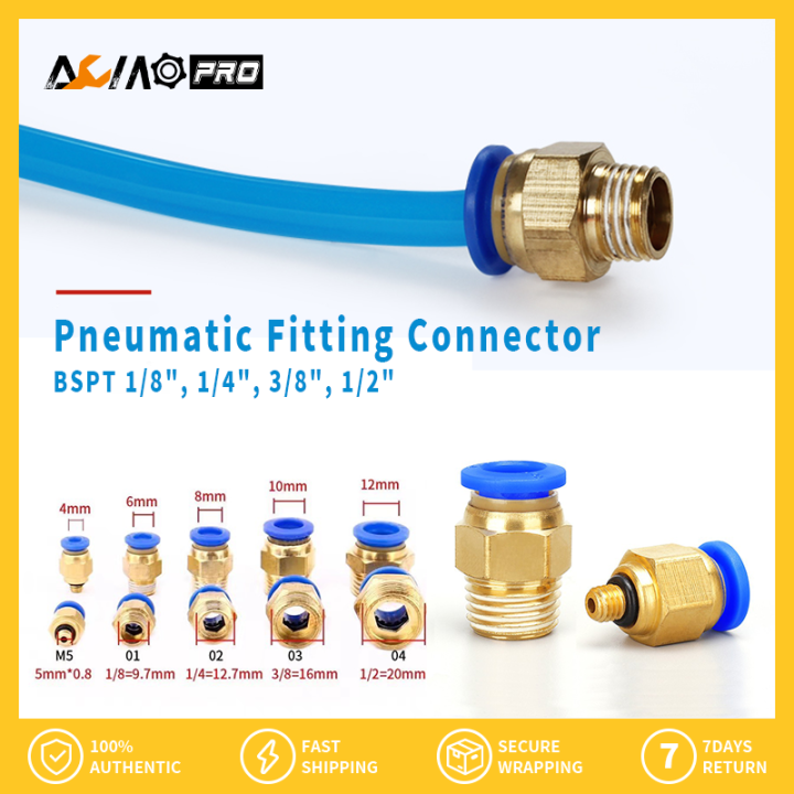 AumoPro 1Pc Pneumatic Fitting Connector Bspt 1/8", 1/4", 3/8", 1/2" Brass & Plastic 6mm ...