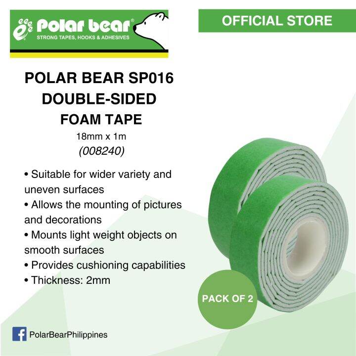 POLAR BEAR Double-Sided Foam Tape | 18mm x 1m | Pack of 2 | SP016 ...
