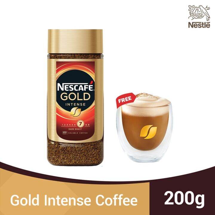 NESCAFE Gold Intense Instant Coffee 200g with FREE Double Wall Glass ...