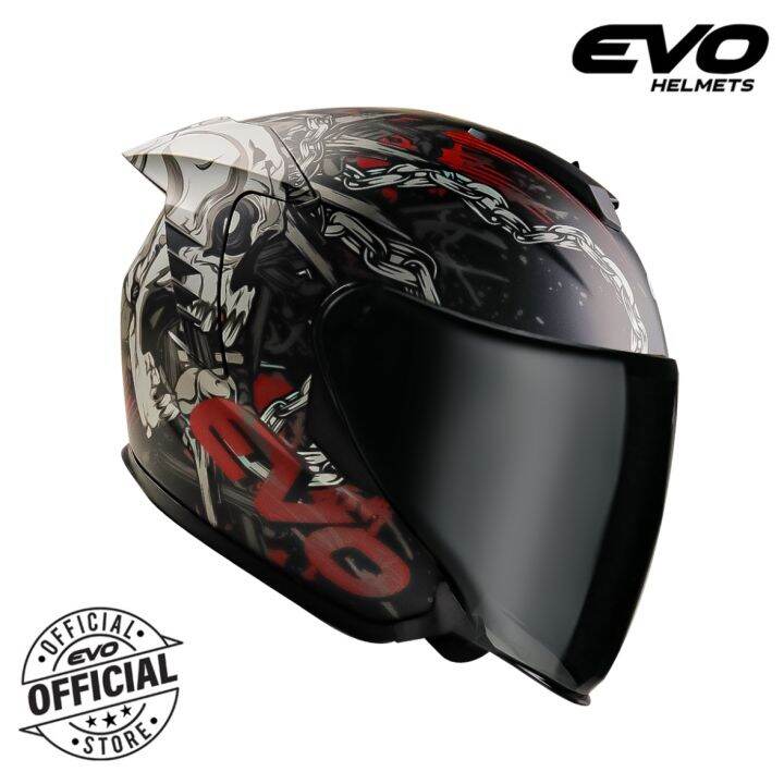 EVO RX-5 Bonehead Half Face Dual Visor Helmet with Free Clear Lens ...