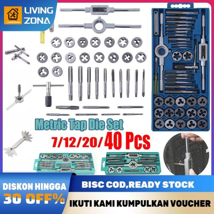 Hand Tap and Die 12 Pcs / 20 Pcs / 40 Pcs Set Alat Snai dan Tap Ulir Dart Mur Baut M3-M12 - Tap ...