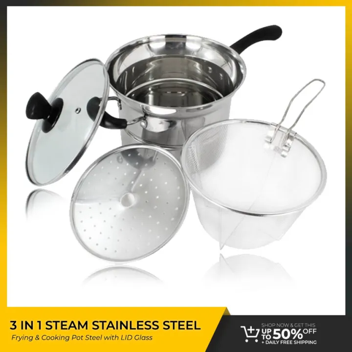 ONELINE | 3 in 1 Steaming stainless steel Frying & Cooking Pot ...