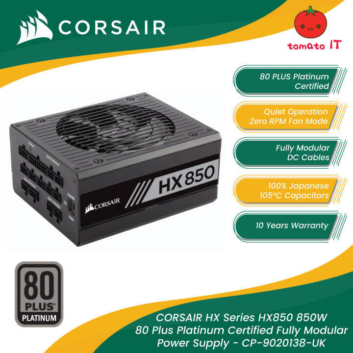 CORSAIR HX850 850Watt 80 Plus Platinum Certified Fully Modular Ver2022 Power Supply - CP-9020213 ...