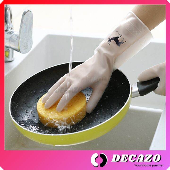 Latex Gloves Dishwashing Waterproof Rubber Glove Kitchen Cleaning Hand ...