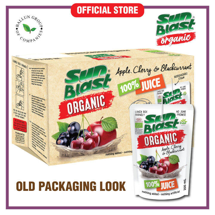 Sunblast 100% Organic Apple-Cherry-Blackcurrant Juice (200ml x 10 packs ...