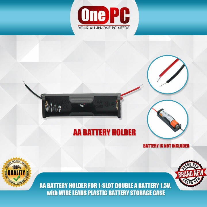 AA BATTERY HOLDER FOR 1-SLOT DOUBLE A BATTERY 1.5V, with WIRE LEADS ...