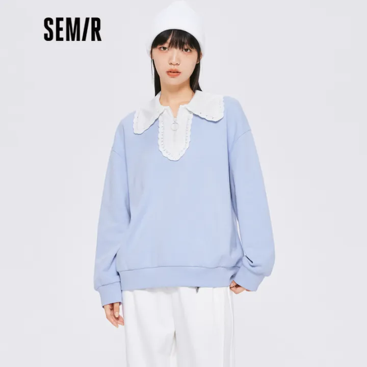Semir เสื้อยืดผู้หญิงลูกไม้ปกอ่อนโยน2022ฤดูใบไม้ร่วงใหม่ O Versize คมชัดสีเสื้อสวมหัวอารมณ์ทุก ...