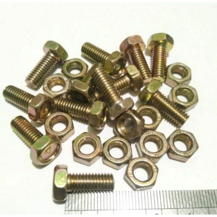 10 pcs paket Baut Mur Kuning M6x15 / baut hexagon /baut kunci 10 ...