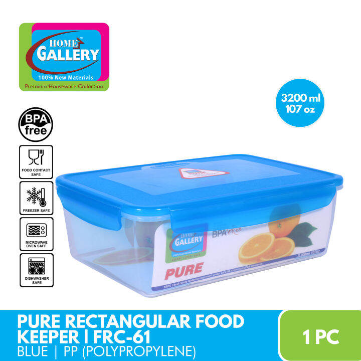 Home Gallery Pure Rectangular Food Keeper 3200ml/107oz | PP ...