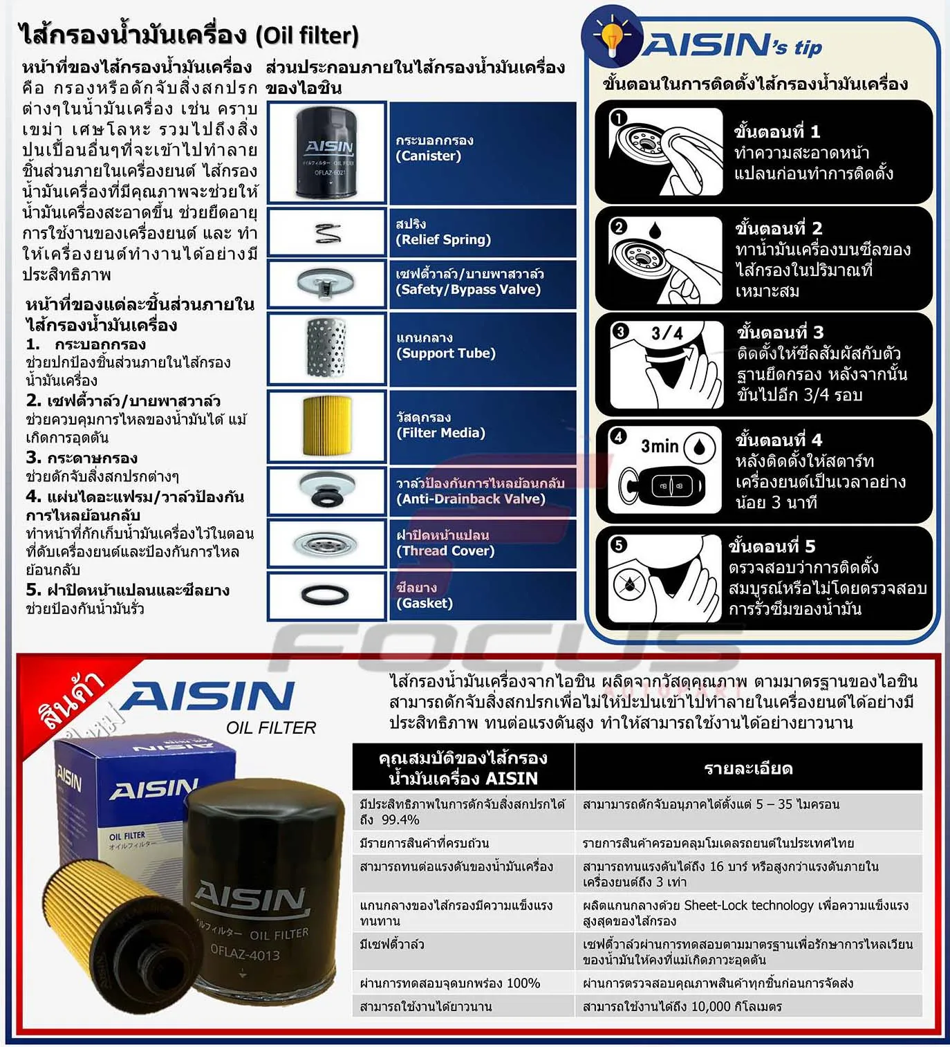 Aisin กรองน้ำมันเครื่อง Isuzu Dmax Commonrial ลูกยาว ปี03-12 เครื่อง 2.5 3.0 4JJ 4JK / กรอง ...