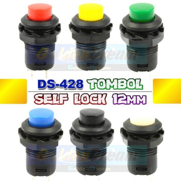 Tombol Self Lock 12mm Plastik DS-428 DS 428 Saklar Tekan On Off AC DC ...
