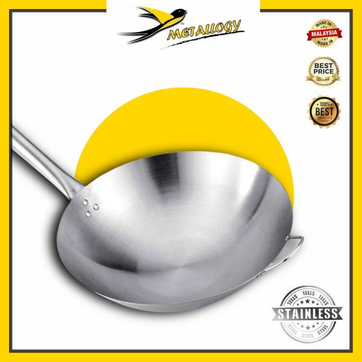 Metallogy Stainless Steel Wok Stainless Steel Handle Wok With Ear ...