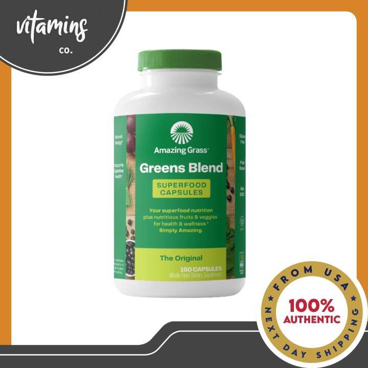 Amazing Grass Greens Blend Superfood Capsules, Plant Based Supplement ...