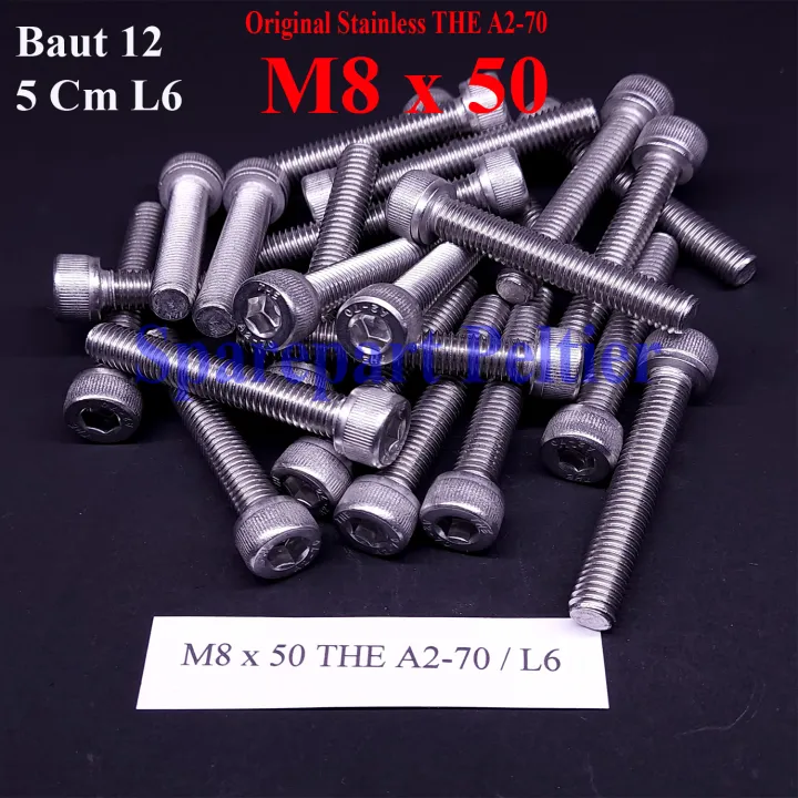 Baut L 6 stainless M8 x 50 M8x50 Drat 12 SUS 304 ORIGINAL THE A2-70 | Lazada Indonesia