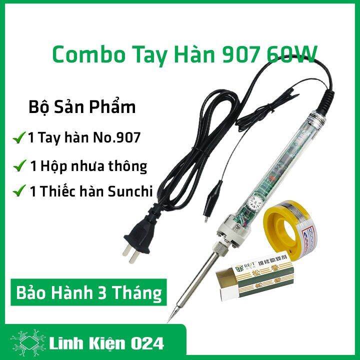 Combo tay hàn 907 điều chỉnh nhiệt độ, mỏ hàn No.907 220V 60W kèm 1 hộp ...