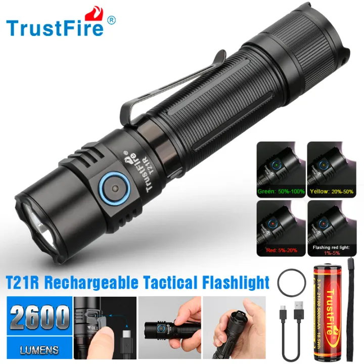 Trustfire T21R Tactical Led Flashlight 2600 Lumen Type C Rechargeable ...