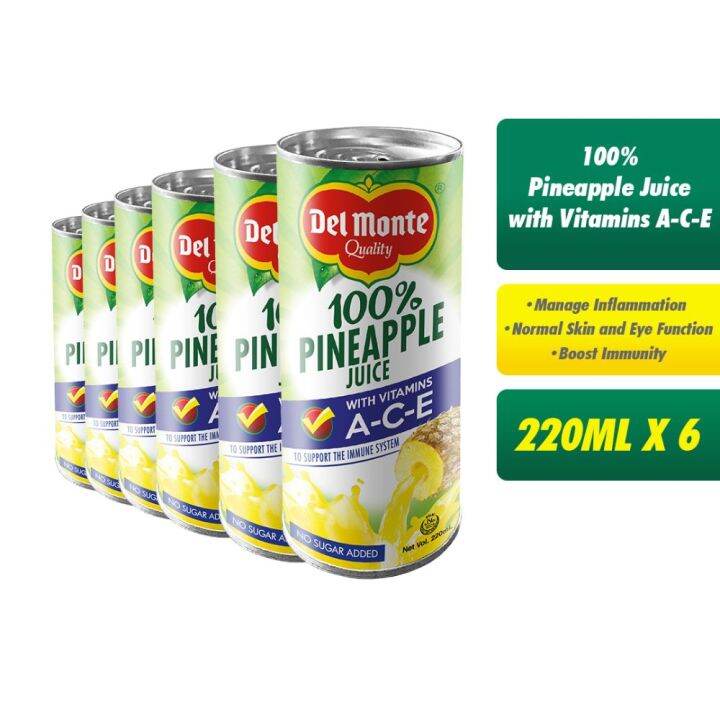 Del Monte 100% Pineapple Juice Drink with Vitamins ACE 220ml - Buy 6 ...