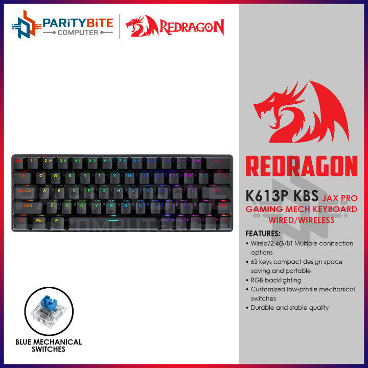 Redragon K613-KBS JAX Pro Blue Switch Wired+2.4G+Bluetooth Gaming Mechanical Keyboard | Lazada PH