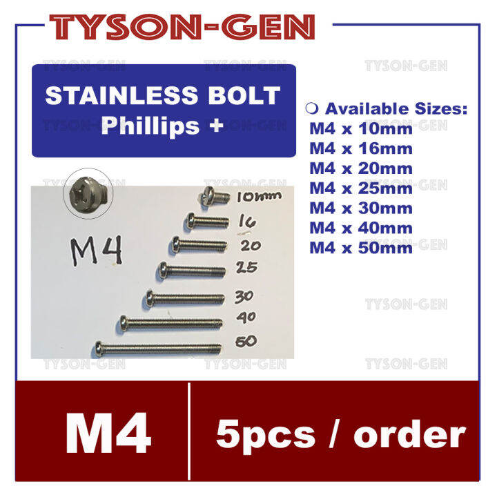 M4 Stainless Bolts 5pcs Phillips head - M4 x 10mm - 50mm (nuts ...