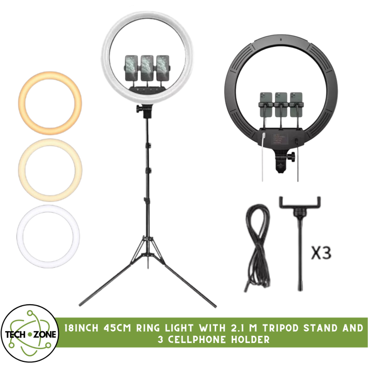 TECHZONE- RK45 18inch45cm Ring Light With 2.1M Tripod Stand And 3 ...