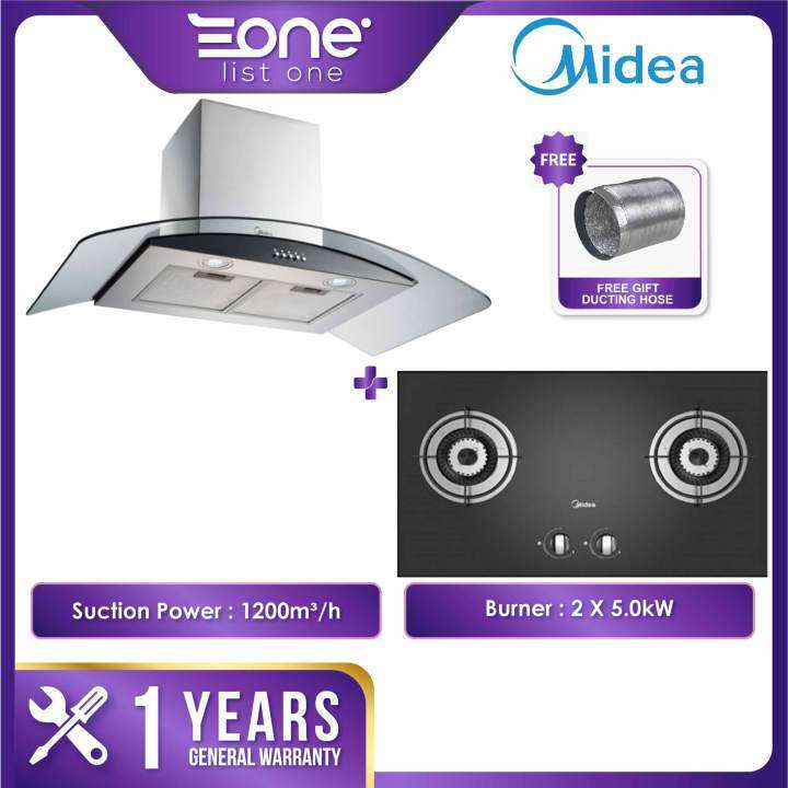 Midea 1200m³/hr Cooker Hood MCH-90MV3 Combo w Built-In Gas Hob 5.0kW ...