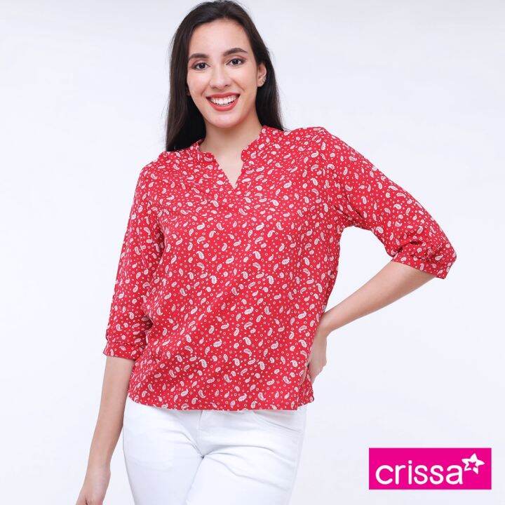 Crissa Woven Printed Rayon 3/4"blouse CST18-0070 (C.Red) MD | Lazada PH