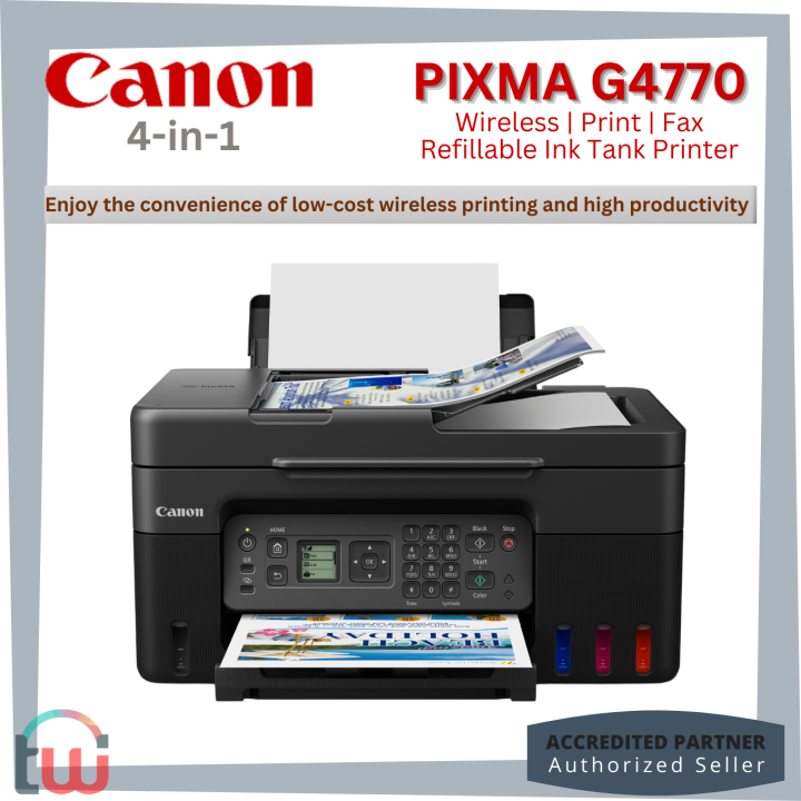 CANON Wireless Refillable Ink Tank 4-in-1 PIXMA G4770 WiFi Fax High ...