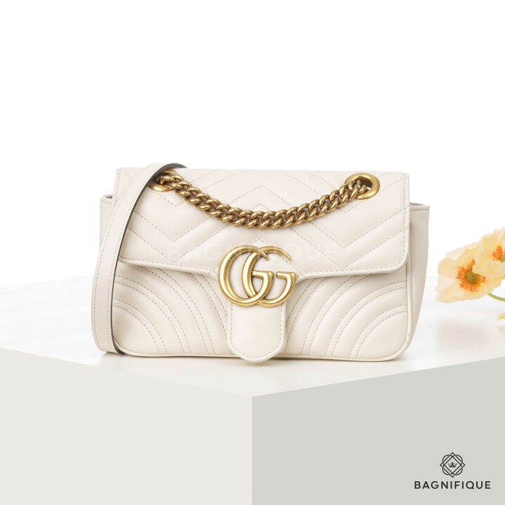 GUCCI MARMONT 22 WHITE CALF GHW | Lazada.co.th