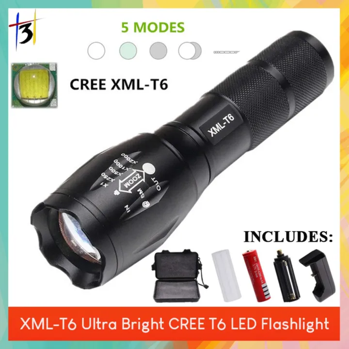 Ultra Bright CREE XML T6 LED 5 Mode Bright Zoom Flashlight Splashproof Torch | Lazada PH