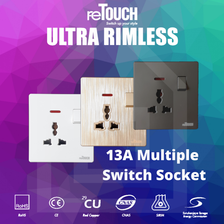 reTouch Ultra Rimless 13A Multiple Switch Socket come with Neon SIRIM ...