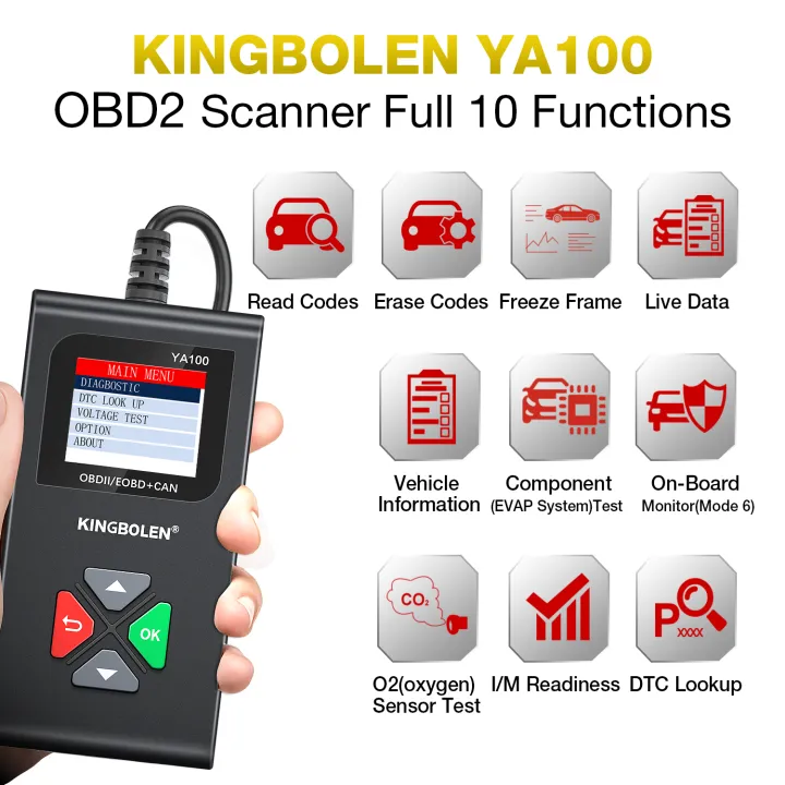 KINGBOLEN YA100 Car Code Reader OBD EOBD Auto Diagnostic Tool CAN Function OBD Scanner Lifetime ...